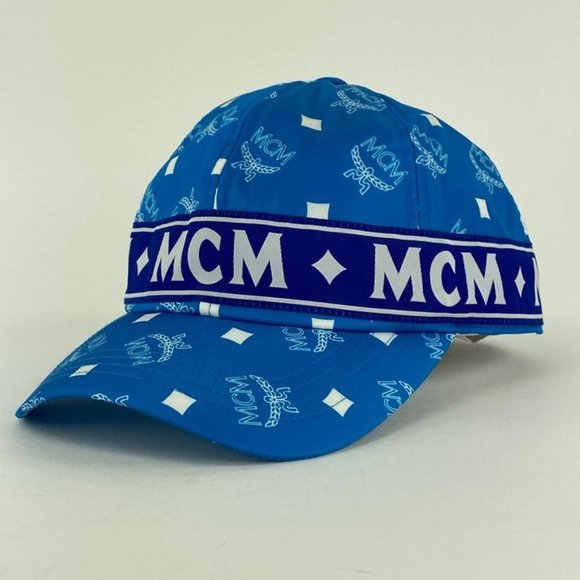 MCM | Accessories | Mcm Blue Monogram Visetos Log Baseball Cap Hat ...